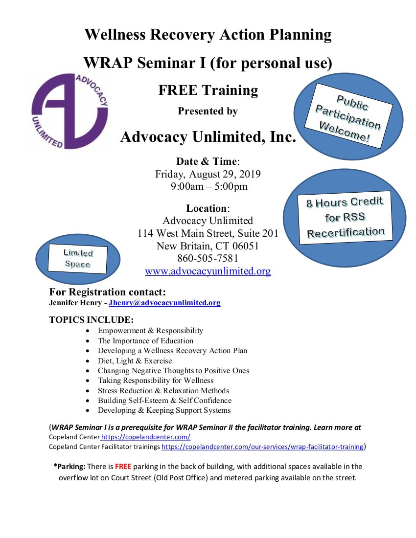 August 2019 - WRAP Seminar I 8/29/19 | Advocacy Unlimited